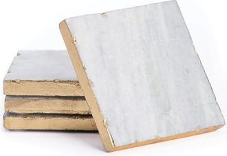 Thirstystone Quadratische Untersetzer mit wei&szlig;em Marmor/goldfarbenem Rand, Mehrfarbig, 4 St&uuml;ck