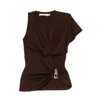 CHRISTOPHER ESBER Femme, Blouses et Chemises, Brun, Taille: 36 FR T-shirt c&ocirc;tel&eacute; asym&eacute;trique