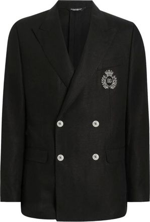 Dolce & Gabbana Homme, Vestes, Noir, Taille: XL Veste &agrave; Double Boutonnage avec Blason en Bleu
