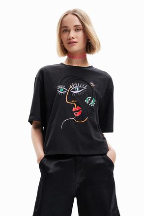 Desigual Damen Ts_face 2000 T Shirt, Schwarz, L EU