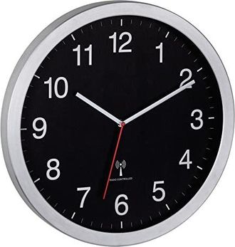 TFA Dostmann Wanduhr XL, 60.3545.01, analoge Funk Uhr, gut ablesbar, mit Sekundenzeiger, schwarz Silber, (L) 400 x (B) 50 x (H) 400 mm