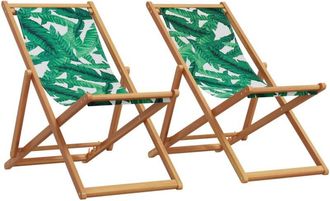 vidaXL Vidaxl - Strandst&uuml;hle 2 Stk. Klappbar Blattmuster Stoff und Massivholz