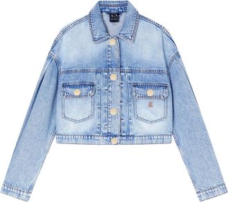A|X Armani Exchange Femme, Blouses et Chemises, Bleu, Taille: 36 FR Af21338 Veste Courte en Jean