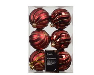 Kaemingk Weihnachtskugeln Kunststoff 8cm geriffelt 6 Stück - klassisch & bruchsicher - Christbaumkugeln Weihnachtsbaumkugeln für Weihnachten Christbaumschmuck 