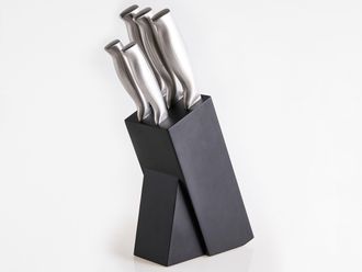 Beliani Modernes 5-teiliges Messerset mit Block handgeschliffen H&auml;rte 54 HRC Edelstahl Silber Mashiko