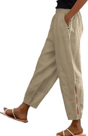 Generic Pantalon d&eacute;t&eacute; 3/4 en mousseline pour femme - Pantalon d&eacute;t&eacute; l&eacute;ger - Pantalon d&eacute;t&eacute; 7/8 avec poches - Pantacourt stretch - Pantalon &agrave; enfiler - Pantalon 