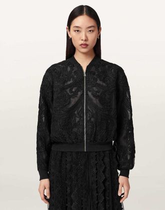 AllSaints Jade - Verzierte Bomberjacke in Schwarz