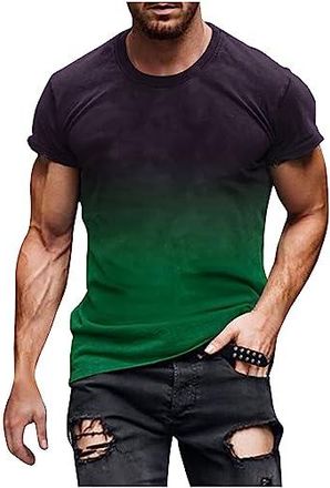 Generic T-shirt &agrave; col rond pour homme, l&eacute;ger, d&eacute;contract&eacute;, &eacute;l&eacute;gant, extensible, confortable, respirant, basique &agrave; manches courtes, chemise de course &agrave; pied et