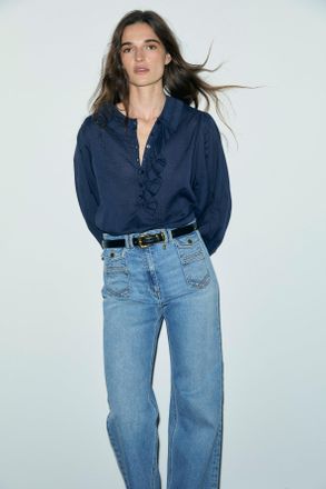 Gerard Darel Blouse &agrave; volants en voile de coton - LEONE - Marine