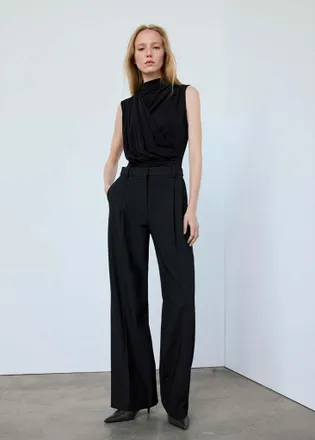 Mango Top drap&eacute; gaze noir - Femme - XS - MANGO