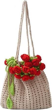 Generic Sac &agrave; bandouli&egrave;re au crochet &agrave; fleurs &agrave; tort &agrave; tricot &agrave; tricot &agrave; tricot &agrave; la mode sac &agrave; main (rouge)