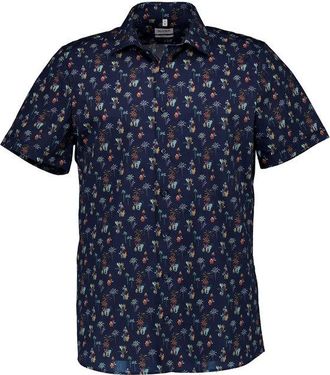 Olymp Herren Kurzarmhemd blau gemustert