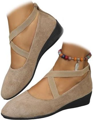 Generic Chaussures compensées à lanières croisées pour femme - Confortables et élastiques - Bout rond - Couleur unie - Confortables - Pour lintérieur et lexté