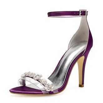 Generic Chaussures De Mariage Femme Été Sexy Open Toe High Heels Mariée Stylet Talons Bureau Travail Soir Sandale Talons Hauts 10.5CM,Violet,37 EU