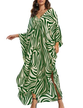 Bsubseach Elegante Kaftankleider für Frauen Zebra Print Kaftan Badeanzug Cover Ups Lose Kaftan für Frauen