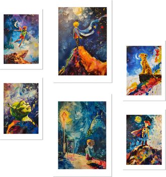 Nacnic 6er-Set Kinderfiguren Poster mit Designillustrationen zur Dekoration der W&auml;nde Ihres Zuhauses. R&auml;ume, B&uuml;ro, Laden und Gesch&auml;ft Format A3 und A4 Rahmen