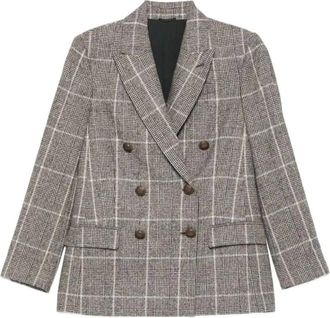 Brunello Cucinelli Femme, Vestes, Gris, Taille: 40 FR Blazer &agrave; carreaux crois&eacute;