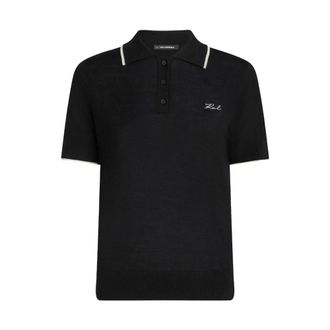 Karl Lagerfeld Femme, Tops, Noir, Taille: 42 FR Polo Essentiel en Laine M&eacute;rinos