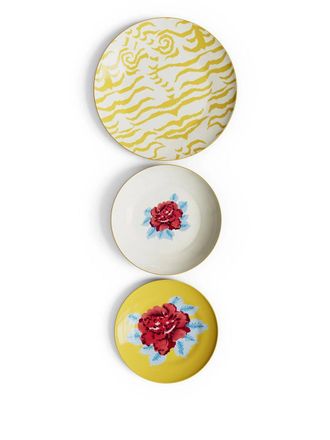 Lisa Corti Porcelain Set Plate of 3 Indian Tiger Gold