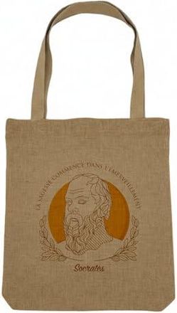 Fabulous Sac Shopping Tote Bag Aspect Lin - La Sagesse Commence Dans L&eacute;merveillement Socrates Citation Philosophie - Sac de Courses Toile Epaisse 360g Beige Na