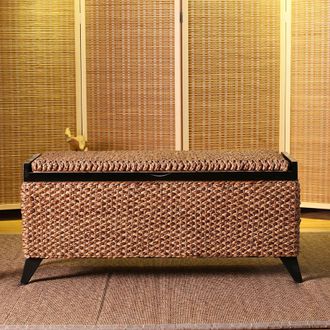 Generic Rustikale, Handgefertigte Rattan-Aufbewahrungsbank Mit Massivholzrahmen, 77 L Schuhhocker for Schlafzimmer, Wohnzimmer, Eingangsbereich (90 X 35 X 40 