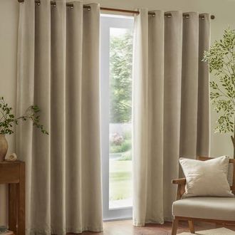 furn. Yard Heavy Chenille Ösenvorhang Paar - Gefütterter Raumverdunkelungsvorhang aus weichem Samt in erdiger neutraler Wohnkultur (Leinen - 168x183cm)