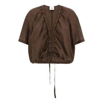 Nude Nude, Femme, Blouses et Chemises, Brun, Taille: 40 FR Linen Blend Crop Blouse