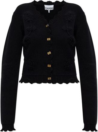 Ganni Femme, Pulls, Noir, Taille: 42 FR Crochet Applique Cardigan