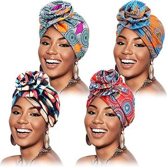Syhood Lot de 4 turban à fleurs pour femme avec noeud pré-noué, Voir image, taille unique