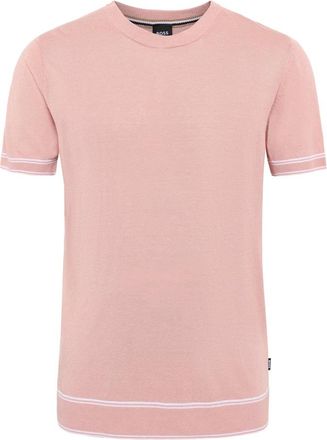 HUGO BOSS Strick-T-Shirt aus einem Leinen-Mix mit Kontrastb&uuml;ndchen in