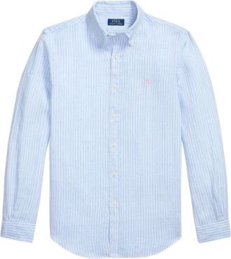Polo Ralph Lauren Homme, Chemises, Bleu, Taille: XL Chemise en lin ray&eacute;e coupe personnalis&eacute;e