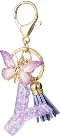 Generic Porte-cl&eacute;s en r&eacute;sine avec pendentif papillon et pompon en forme de lettre de lalphabet A Z pour sac de femme Petit portefeuille pour femme, PP23, tail