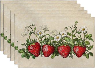 Generic Platzdeckchen für Frühling und Sommer, Erdbeere, Rot, Botanischer Landhausstil, Platzsets für Esstisch, rutschfest, waschbar, für drinnen und draußen,