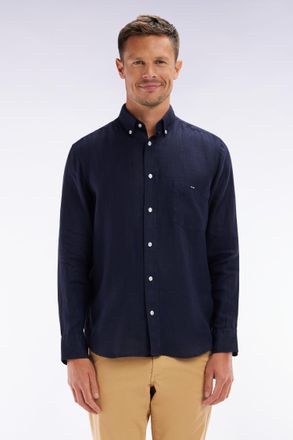 Eden Park Chemise En Lin Marine Unie Coupe Droite