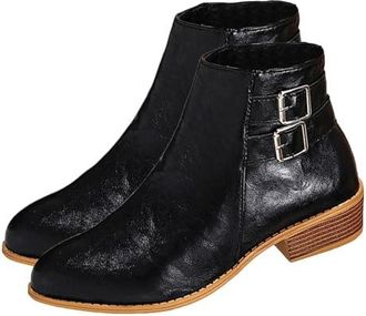 Generic Bottines marron confortables pour femme - Style r&eacute;tro - Boucle &agrave; bout pointu - Fermeture &eacute;clair lat&eacute;rale - Talon &eacute;pais - Automne et hiver, Noir, 39.5 