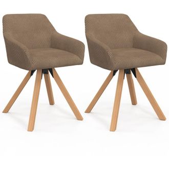 IDMarket Lot de 2 chaises pivotantes de salle &agrave; manger, fauteuils de table JANY en velours c&ocirc;tel&eacute; taupe