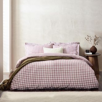 furn. Yard Barton Gingham Check Bettbezug-Set - Beere - Doppelbett, Rot