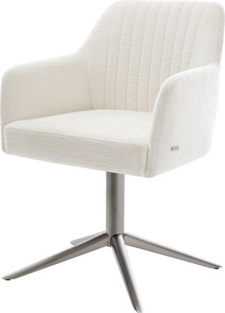 DELIFE Esszimmerstuhl Greg-Flex Fußkreuz Graphit Bouclé Soft Beige 360° drehbar Wippfunktion Taschenfederkern