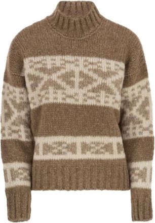 PESERICO Femme, Pulls, Brun, Taille: 40 FR Pull en Tricot Jacquard &agrave; Col Montant