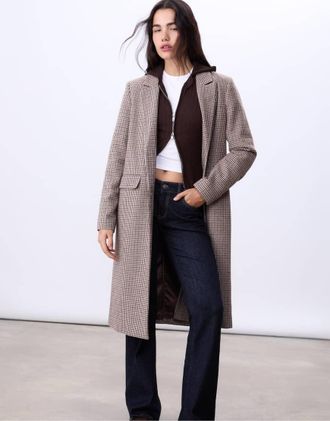 Stradivarius Langer, gemusterter Mantel in Beige mit geradem Schnitt-Neutral