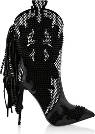 Philipp Plein Femme, Chaussures, Noir, Taille: 39 EU Bottes en cuir &agrave; talons bas style cowboy