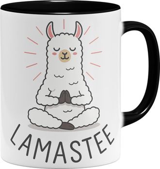 OM3 lustige Lama Kaffee-Tasse mit Spruch - Namaste Alpaka Yoga Motiv - Keramik Becher - 325ml - Beidseitig Bedruckt - Schwarz
