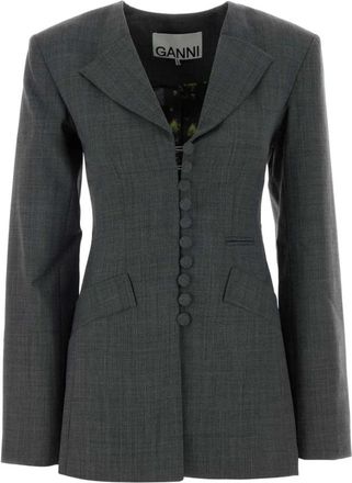 Ganni Femme, Vestes, Gris, Taille: 36 FR Blazer en m&eacute;lange de laine