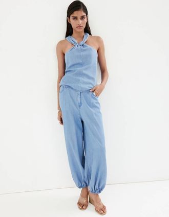 Mango Top en denim &agrave; bretelles crois&eacute;es bleu clair - Femme - XS - MANGO