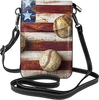 IUBBKI Drapeau américain et sac à main pour téléphone portable de baseball - Petit portefeuille en cuir à bandoulière pour femme Sac à bandoulière pour carte