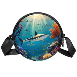 Generic Sac &agrave; bandouli&egrave;re rond rond pour femme, petit sac &agrave; bandouli&egrave;re avec fermeture &eacute;clair, bretelles r&eacute;glables, style d&eacute;contract&eacute;, motif requin