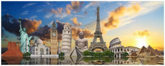 Wallario Glasbild Weltwunder auf einen Blick - 50 x 125 cm Wandbilder Glas in Premium-Qualit&auml;t: Brillante Farben, freischwebende Optik