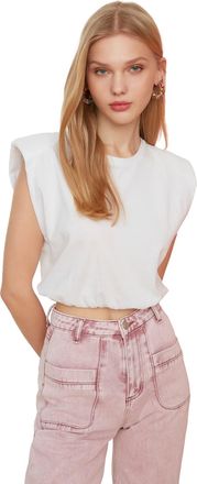 Trendyol Trendyol Damen Casal Crop Gestricktes T-shirt T Shirt, Weiß, XS EU