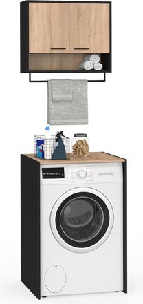 IDMarket Waschküche Wallis schwarz und Buche für Waschmaschine