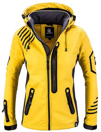 Rock Creek Damen Softshell Jacke Windbreaker Regenjacke &Uuml;bergangsjacke Softshelljacke Damenjacke Regenmantel Outdoorjacke Kapuze D-402 Gelb-Grau XXL